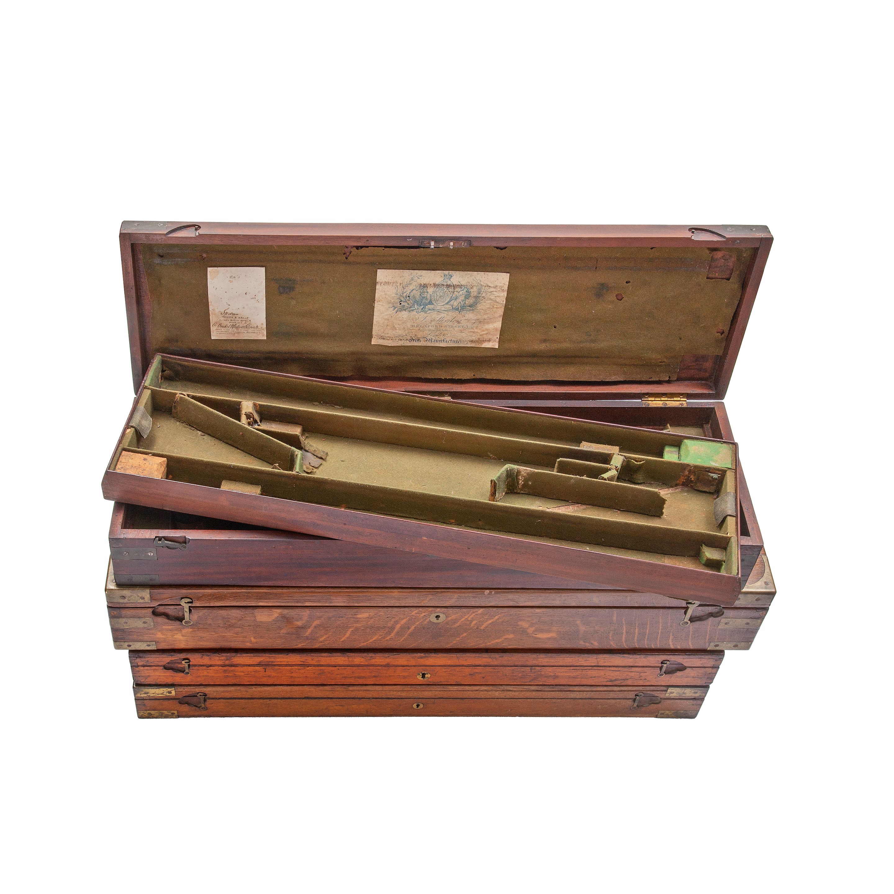 Bonhams : A Brass-Mounted Two-Tier Mahogany Gun Case, Another Of Oak ...