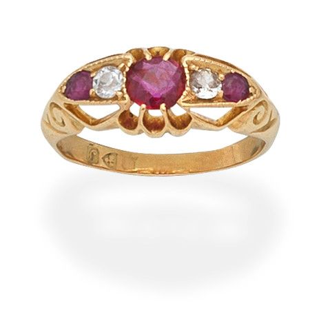 Bonhams : RUBY AND DIAMOND FIVE-STONE RING