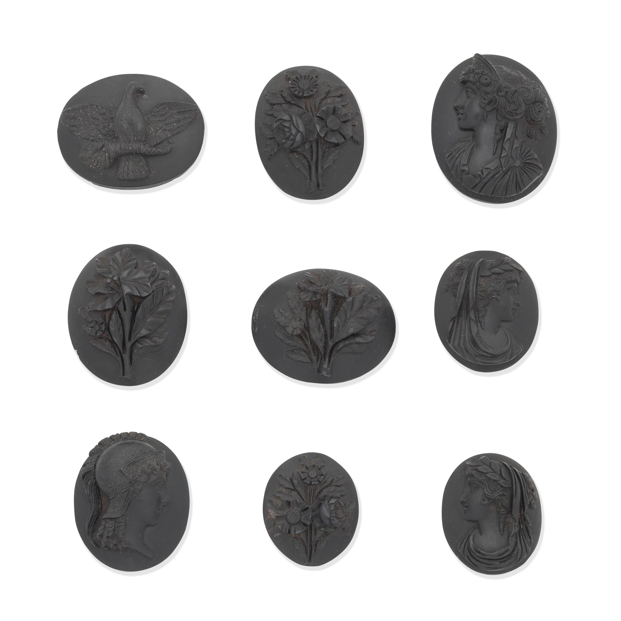 Bonhams : COLLECTION OF CARVED JET CAMEOS, (49)