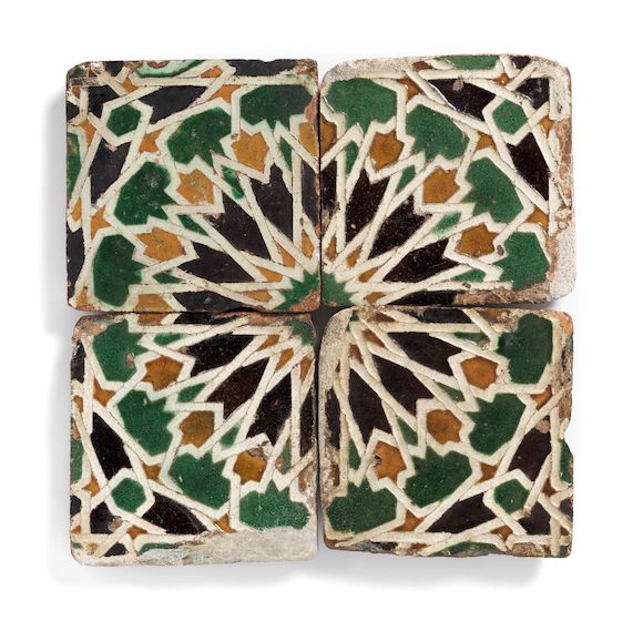Bonhams : A group of four Hispano-Moresque cuenca pottery tiles Spain ...