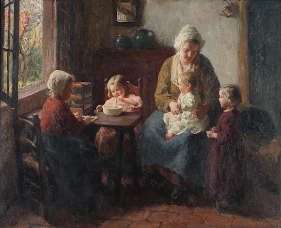 Bonhams : Bernard Pothast (Dutch, 1882-1966) Interior with a young ...