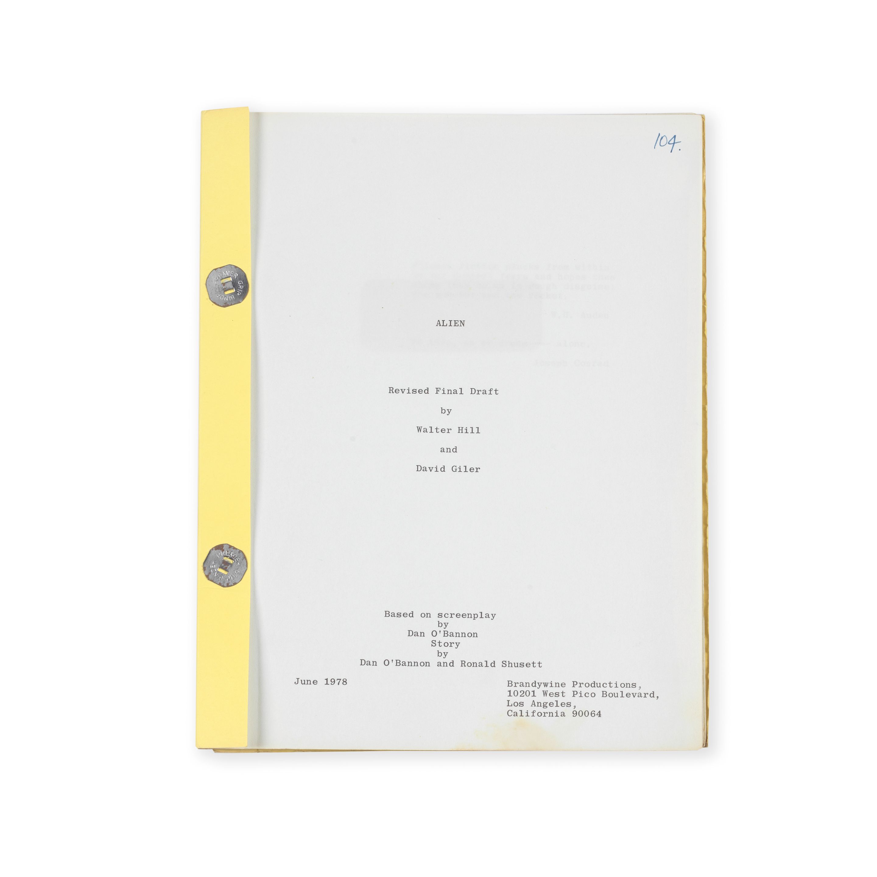 Alien: A Revised Final Draft Script, - auctions & price archive