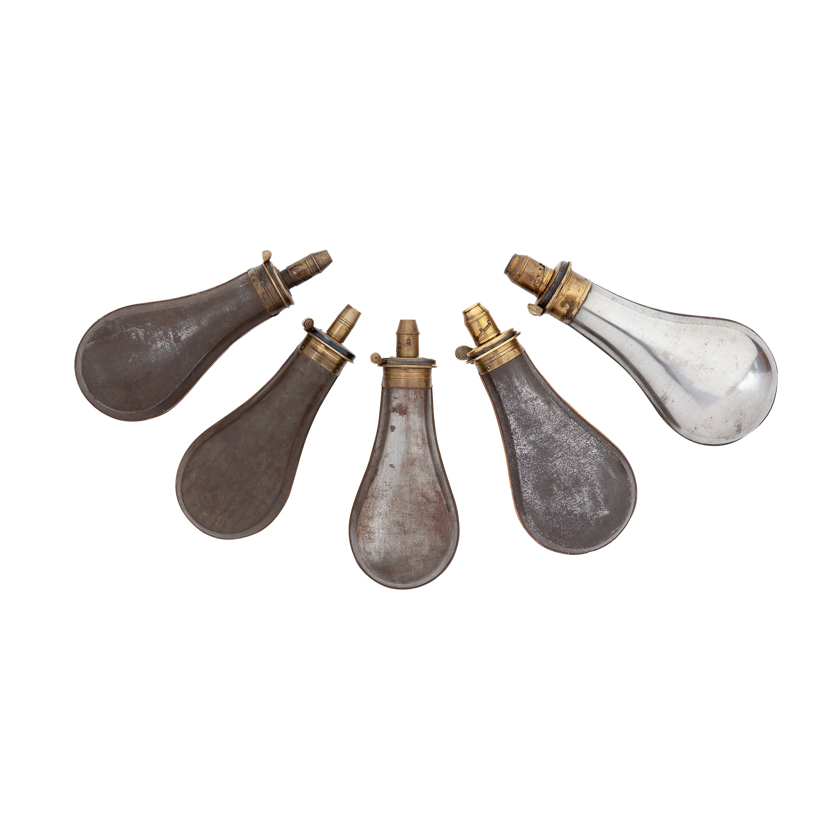 Bonhams : Five Brass-Mounted Powder-Flasks For Percussion Sporting Guns (5)