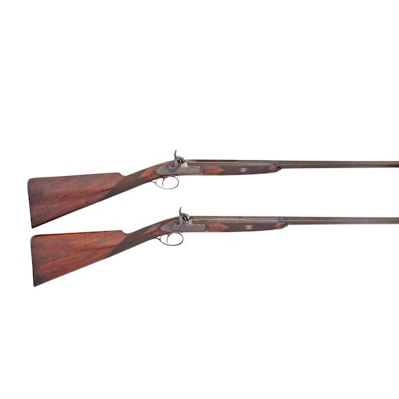 Bonhams : A Very Rare Cased Pair Of 12-Bore Percussion Live Pigeon Guns