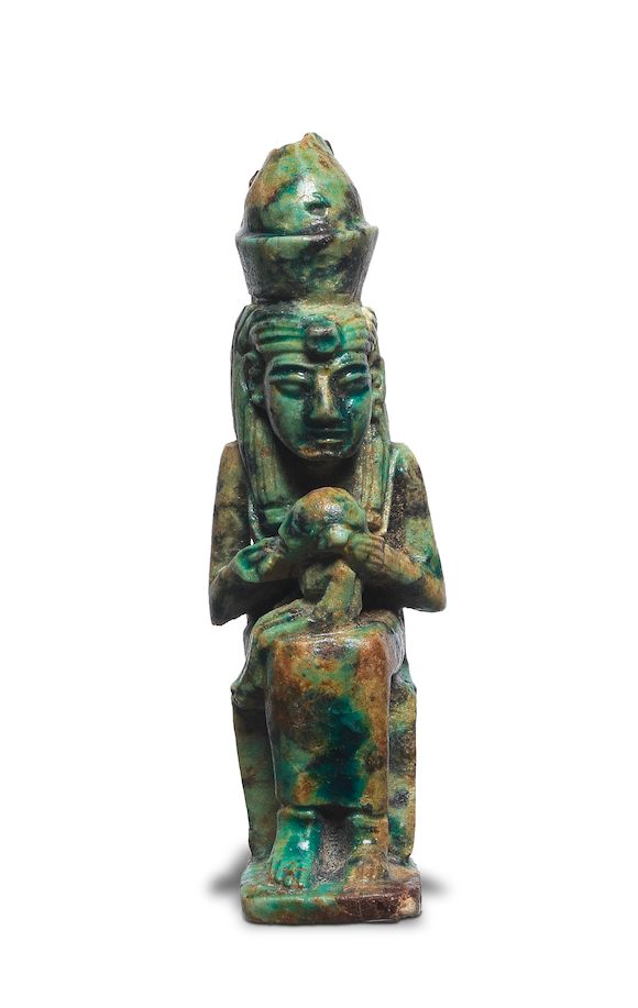 Bonhams : An Egyptian green glazed steatite amulet of Mut