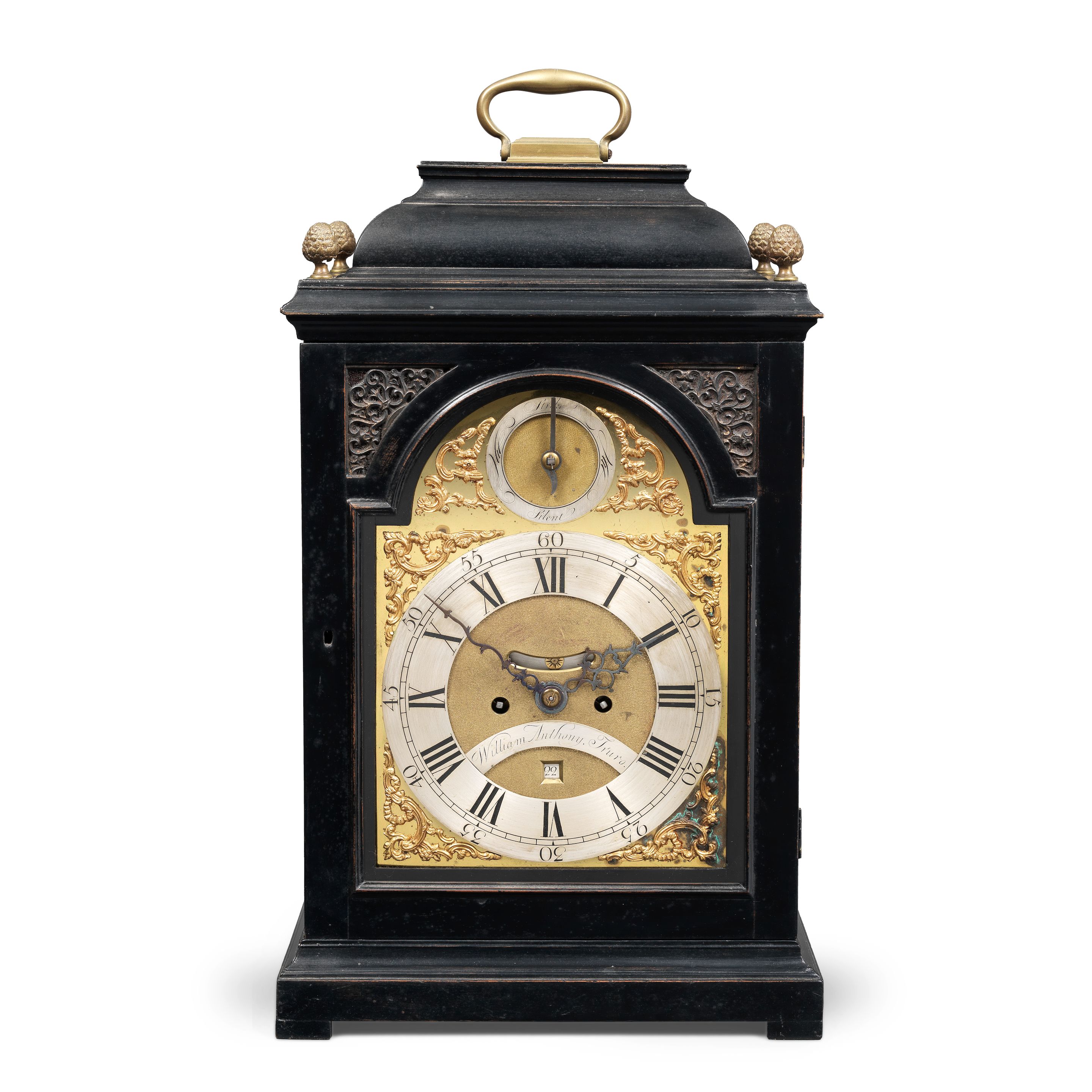 Bonhams : A rare mid 18th century Cornish ebonised table clock with tic ...