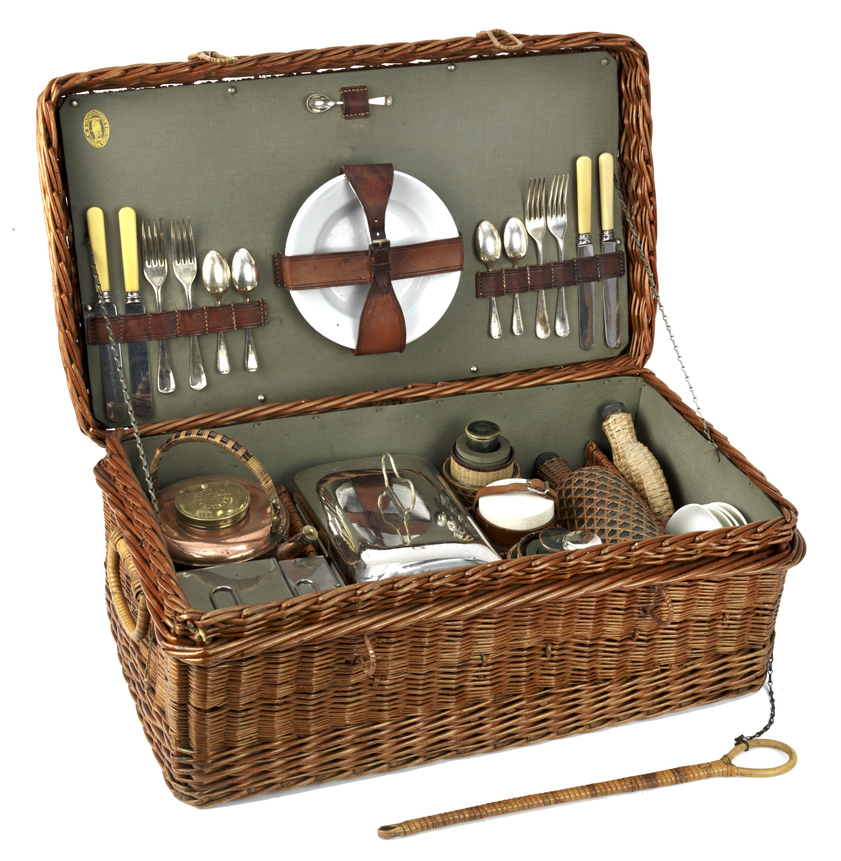 Bonhams Cars : A wicker-cased 'Coracle' picnic set for four persons, by ...