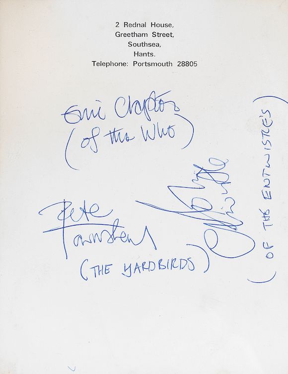Bonhams : The Who/Eric Clapton: A Set of Signatures Acquired On The Set ...