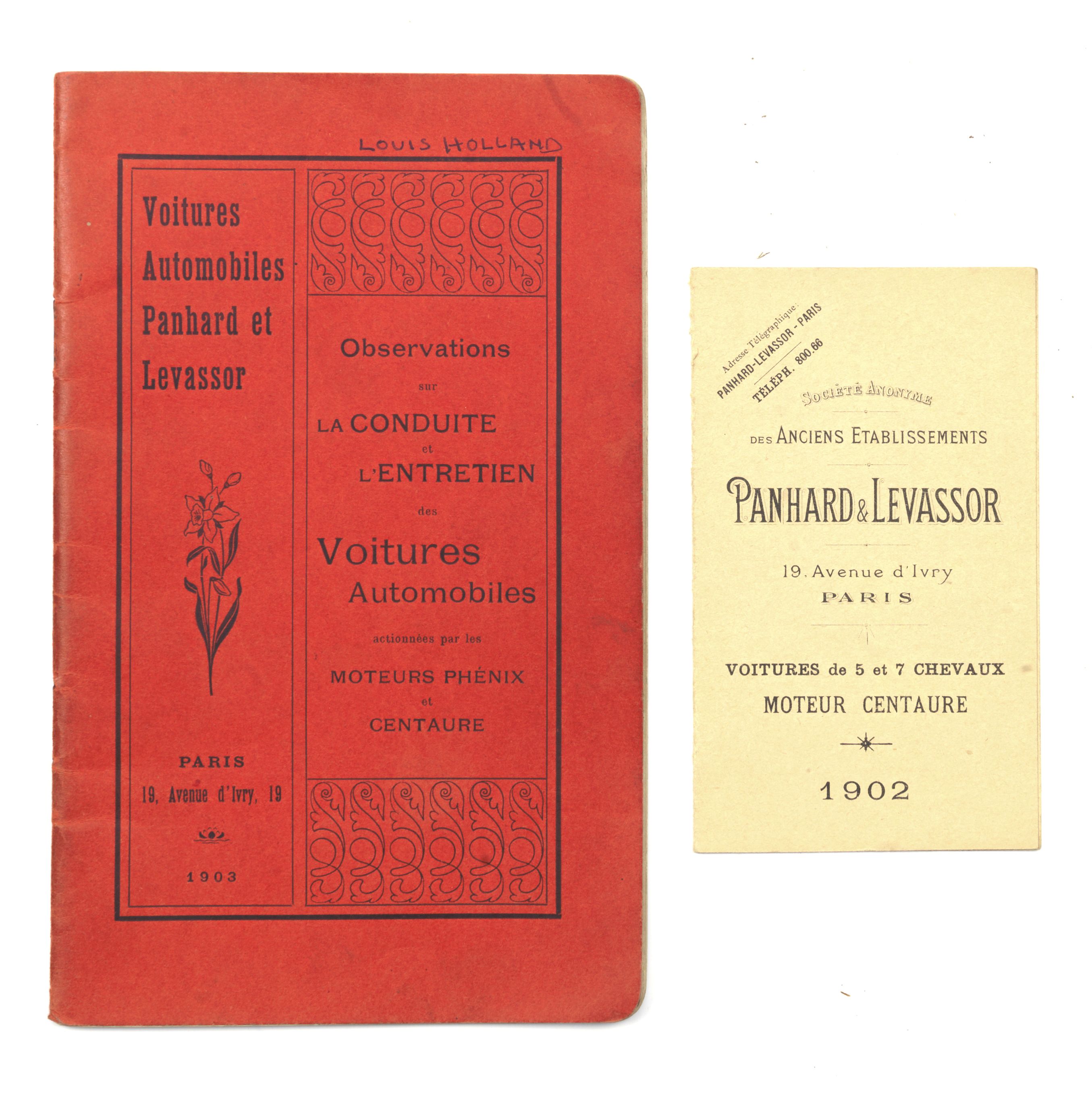 Bonhams Cars : A 1903 Panhard et Levassor instruction book, French, ((2))