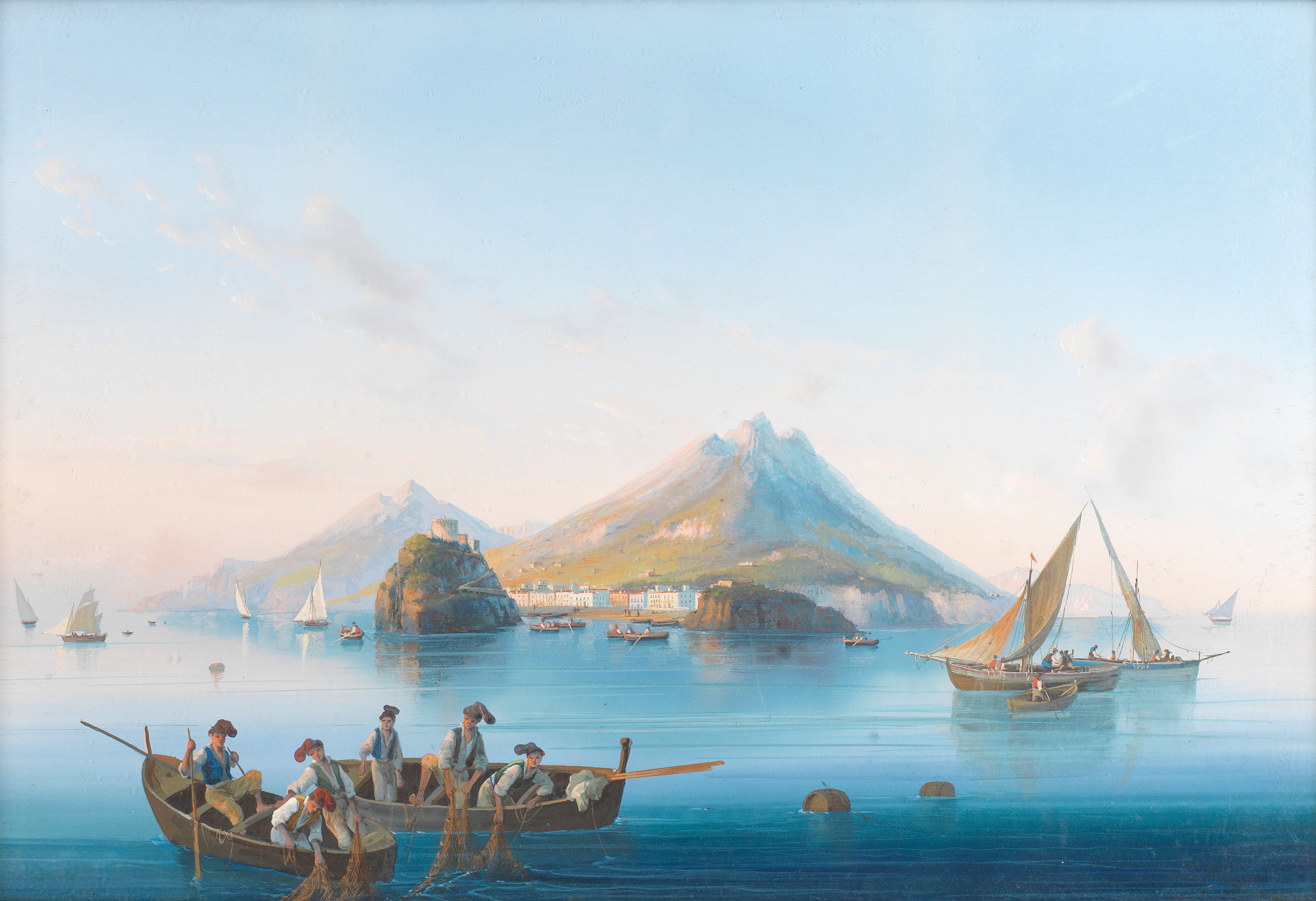 Bonhams : Gioacchino La Pira (Italian, 1839-1870) Fishing boats off ...