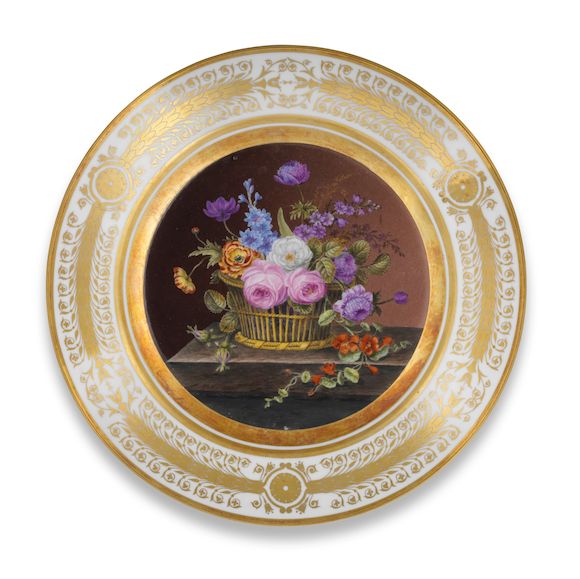 Bonhams : A Sèvres plate with flower still life, dated 1808