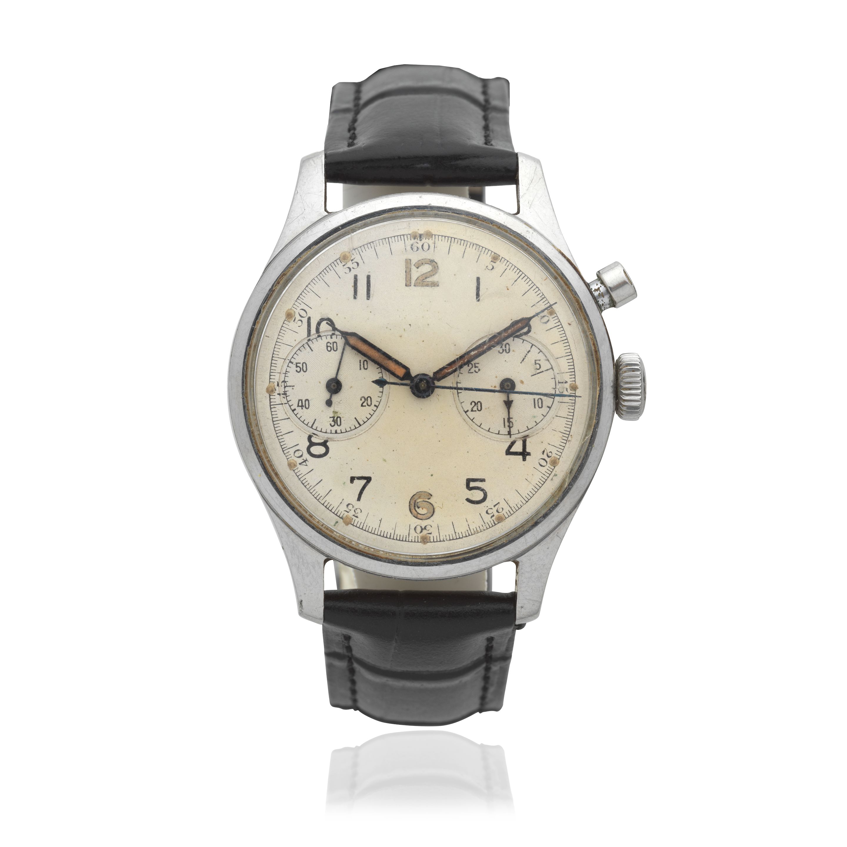 Bonhams : A stainless steel manual wind single button chronograph ...