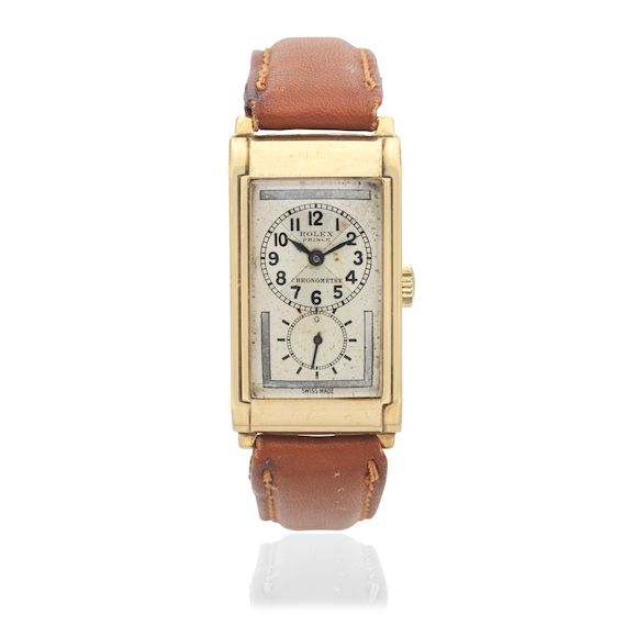Bonhams : Rolex. A 9K gold manual wind rectangular wristwatch Prince ...