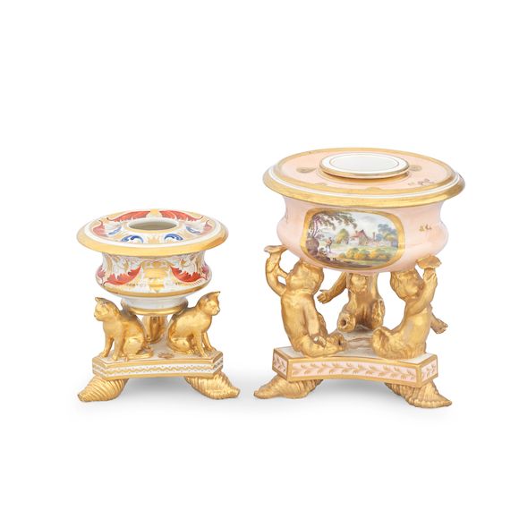 Bonhams : Two rare Derby inkwells, circa 1815
