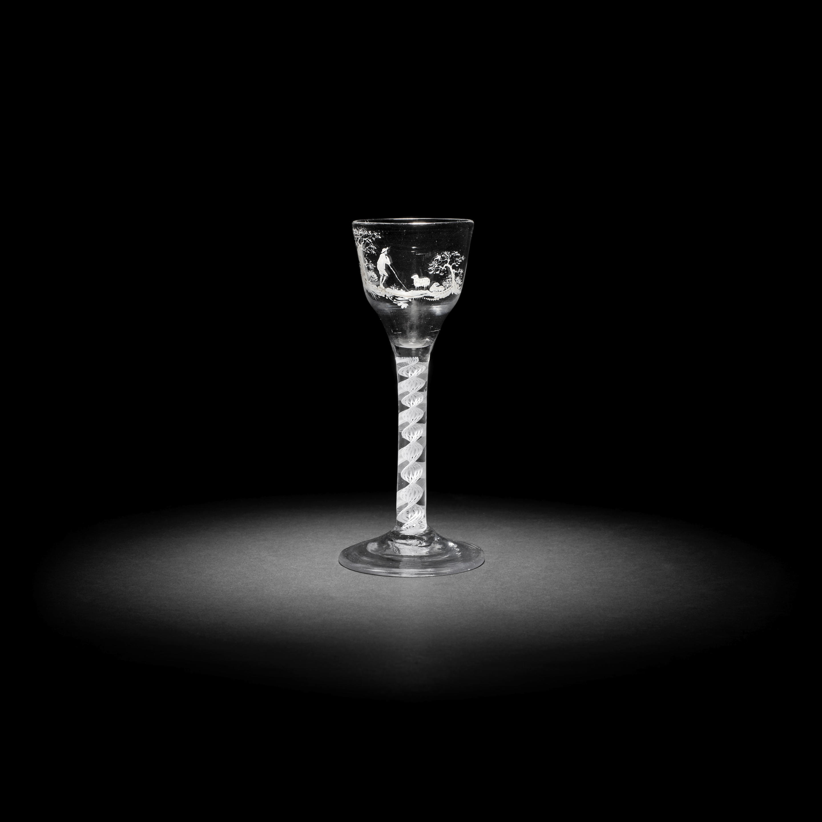 Bonhams A Rare Beilby Enamelled Opaque Twist Wine Glass Circa 1765 70