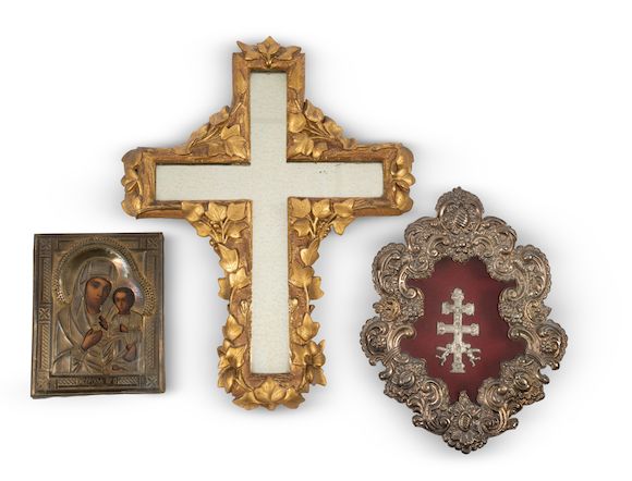 Bonhams : A carved giltwood and gesso crossItalian, late 19th century (3)