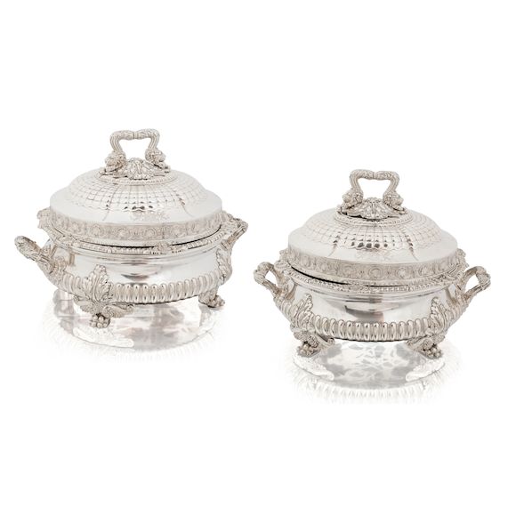 Bonhams : Two George III silver entrée dishes and covers on Old ...