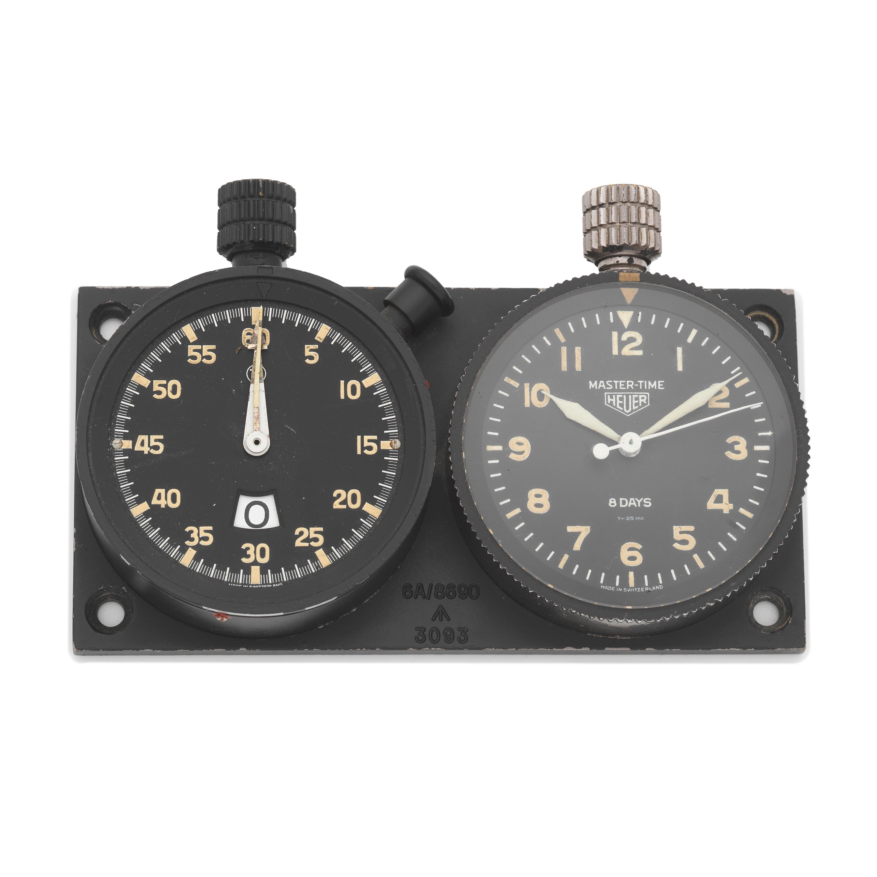 Bonhams : Heuer. A pair of chrome plated manual wind mounted dashboard ...