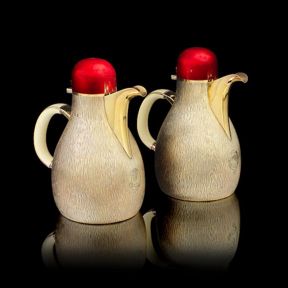 Bonhams : GERALD BENNEY a rare pair of silver-gilt and enamelled ...