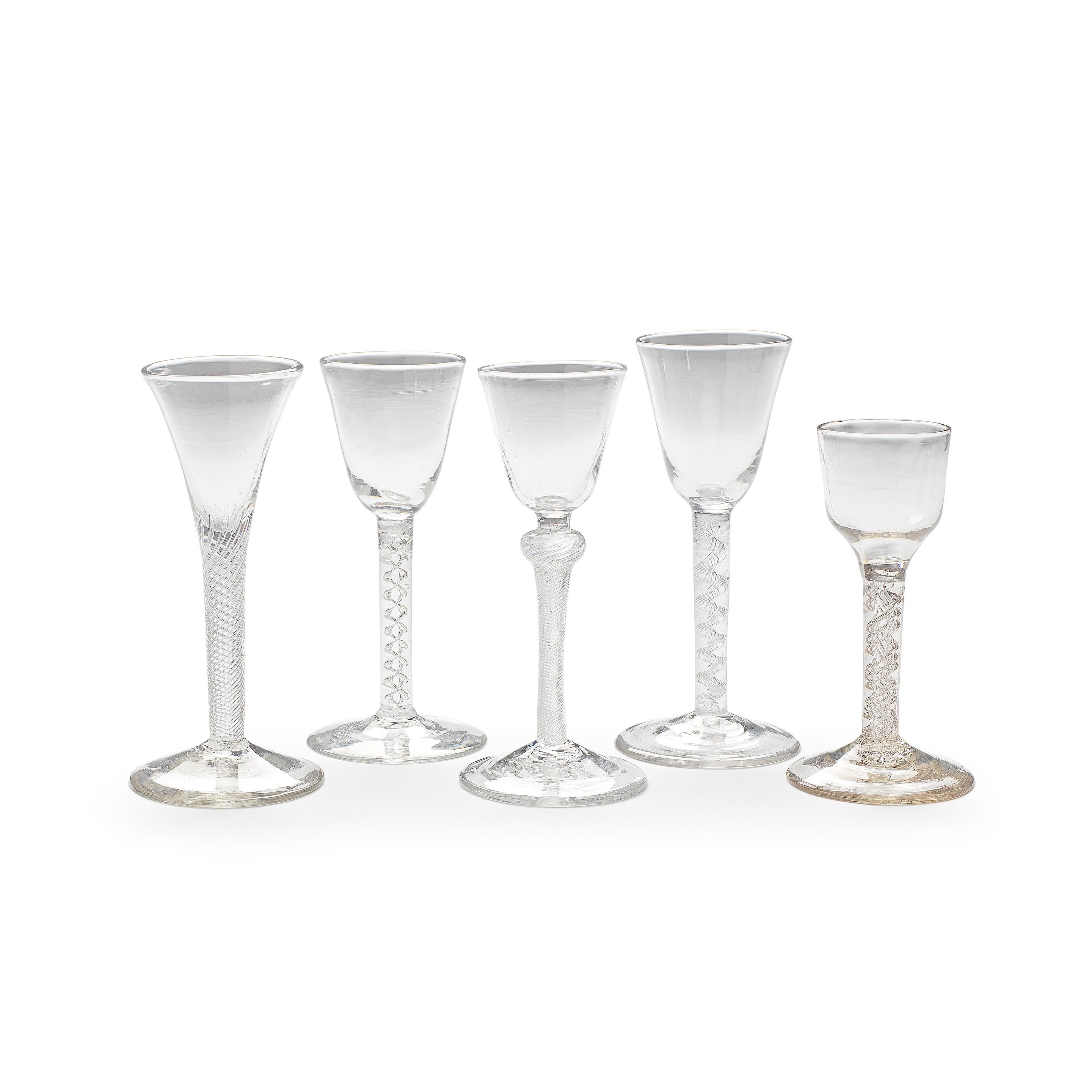 Bonhams Five Airtwist Wine Glasses Circa 1750