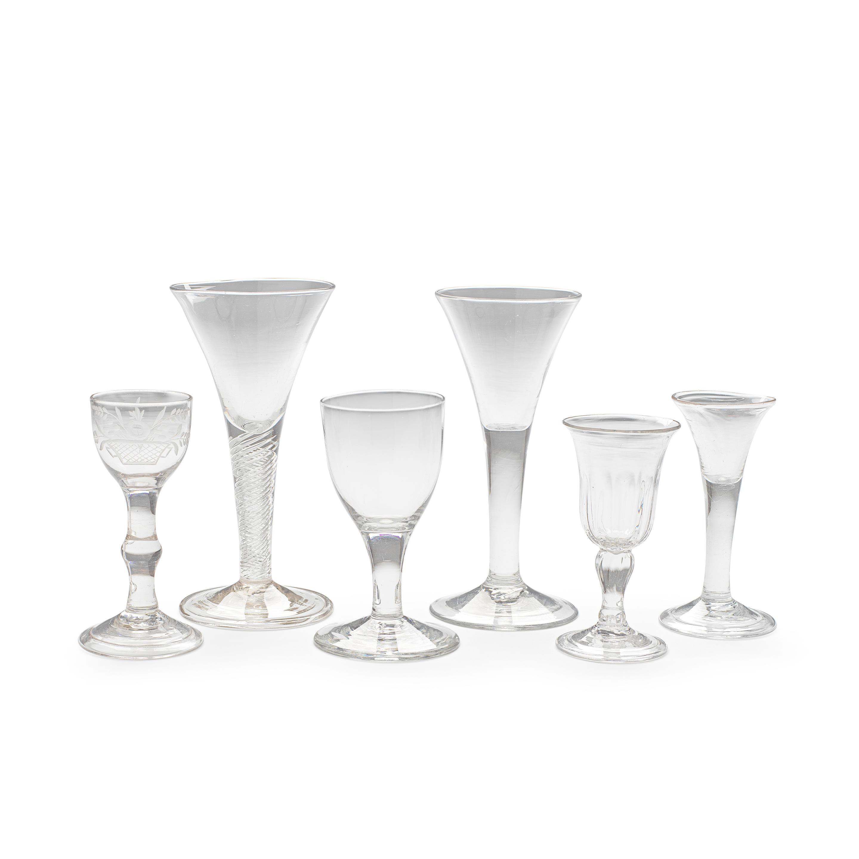 Bonhams Six Various Wine Glasses Mid 18th Century