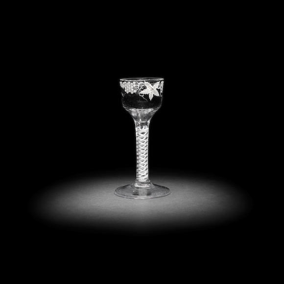 Bonhams A Beilby Enamelled Opaque Twist Wine Glass Circa 1765 70