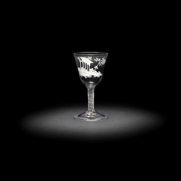 Bonhams A Very Rare Beilby Enamelled Incised Twist Wine Glass Circa