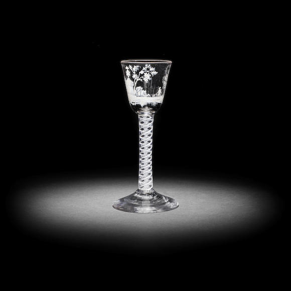 Bonhams A Very Rare Beilby Enamelled Opaque Twist Wine Glass Circa