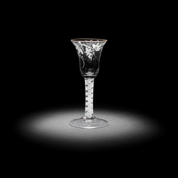 Bonhams A Beilby Enamelled Opaque Twist Wine Glass Circa 1765 70