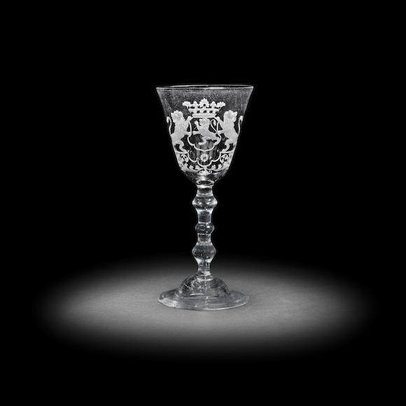 Bonhams A Dutch Engraved Armorial Light Baluster Goblet Circa 1750