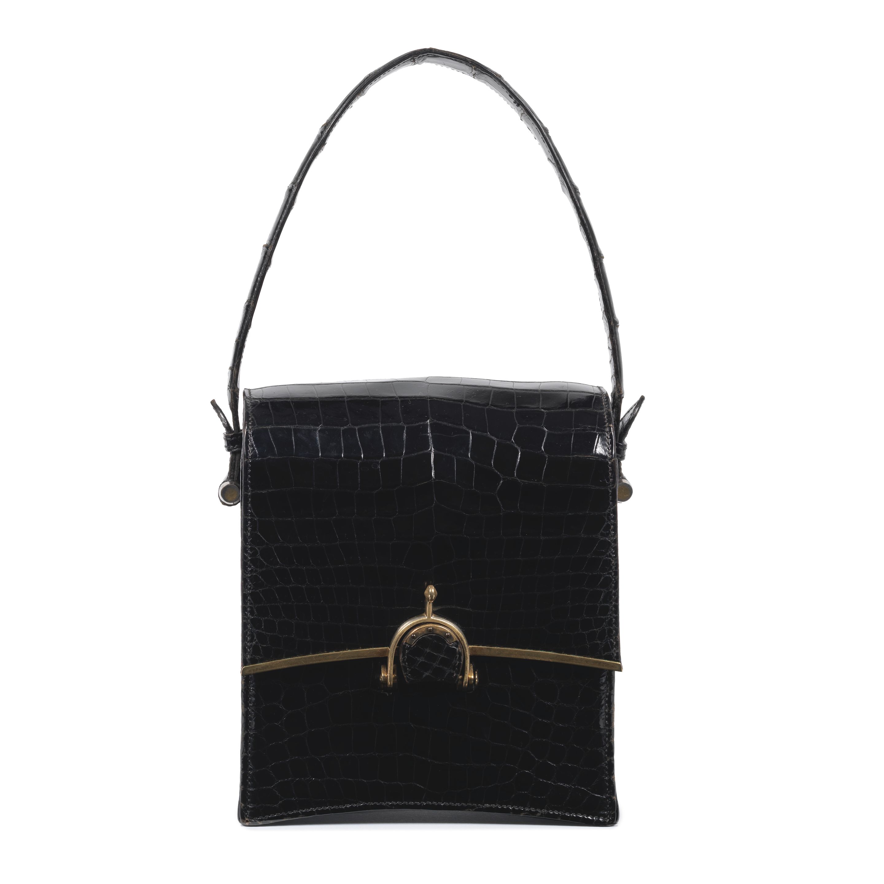 Bonhams : Hermès a Shiny Black Porosus Crocodile 'Eperon' Top Handle ...