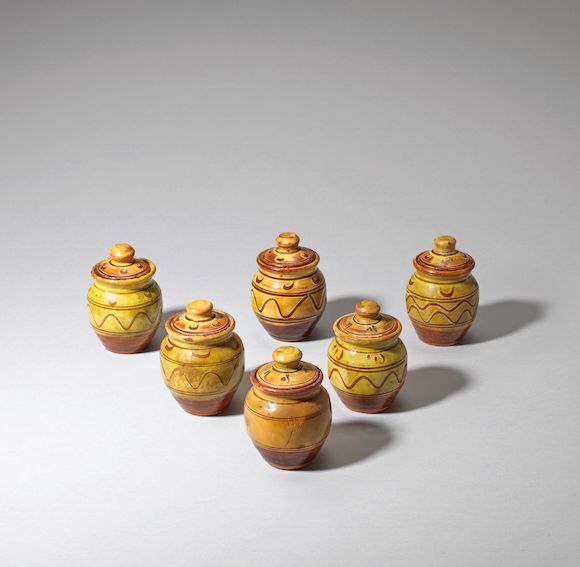 Bonhams : Michael Cardew Group of six small lidded pots, circa 1938