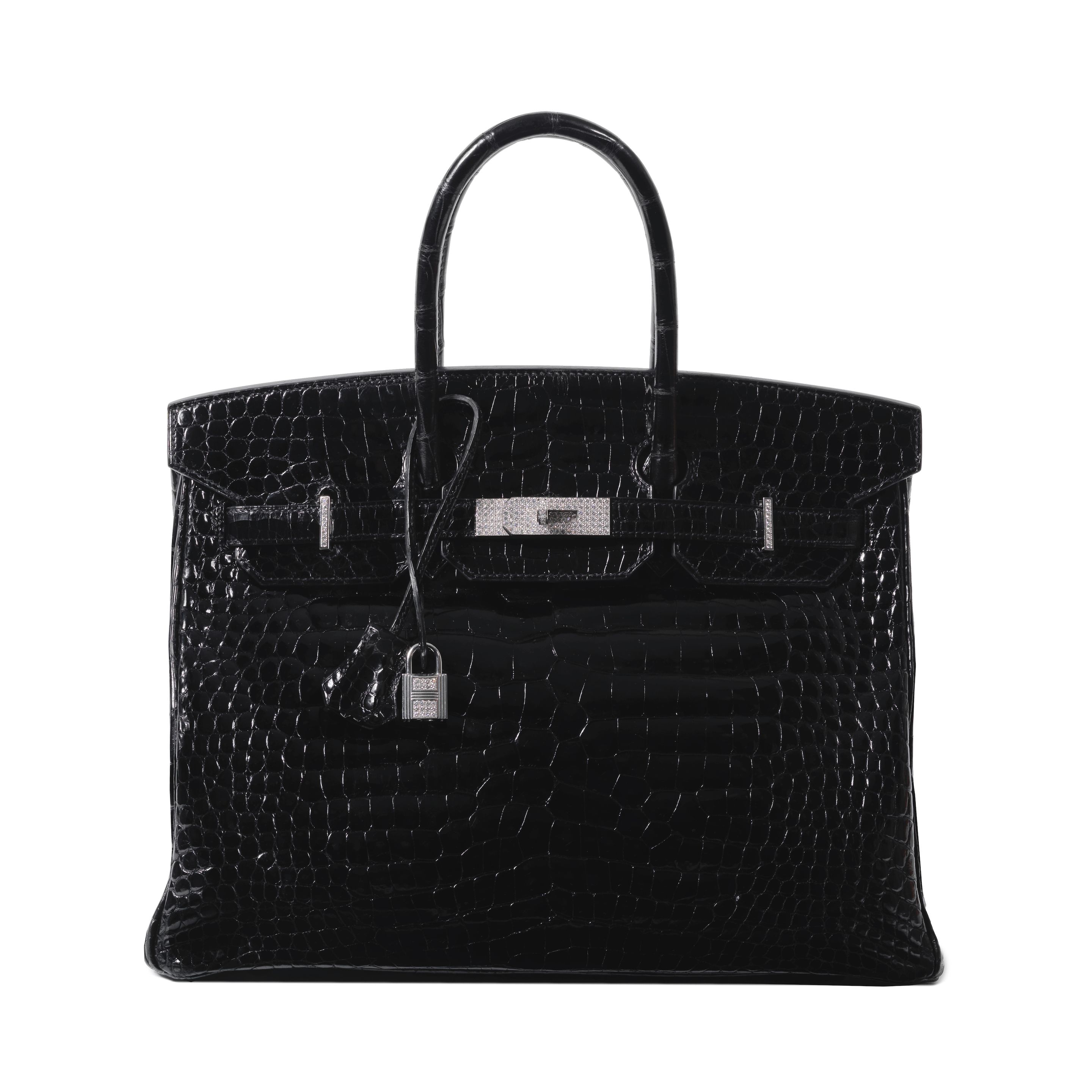Bonhams : Hermès an Exceptional Shiny Black Porosus Crocodile Diamond ...