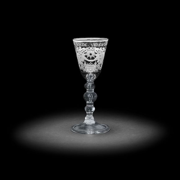 Bonhams : A Dutch engraved baluster 'Friendship' glass, circa 1750