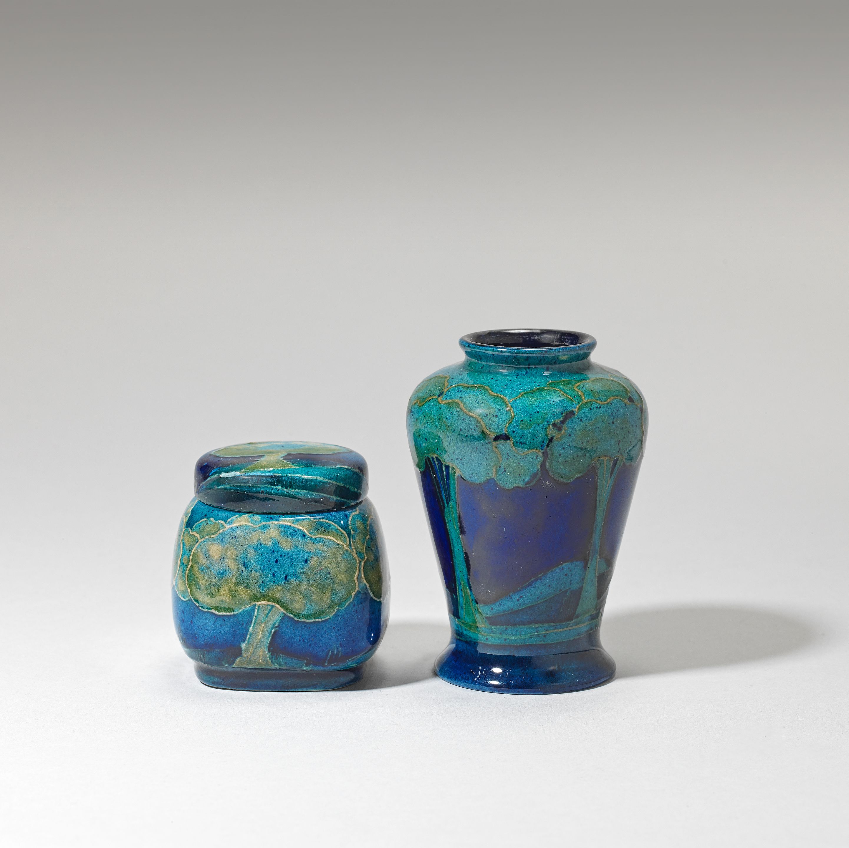 Bonhams : William Moorcroft 'Moonlit Blue' miniature vase and inkwell ...