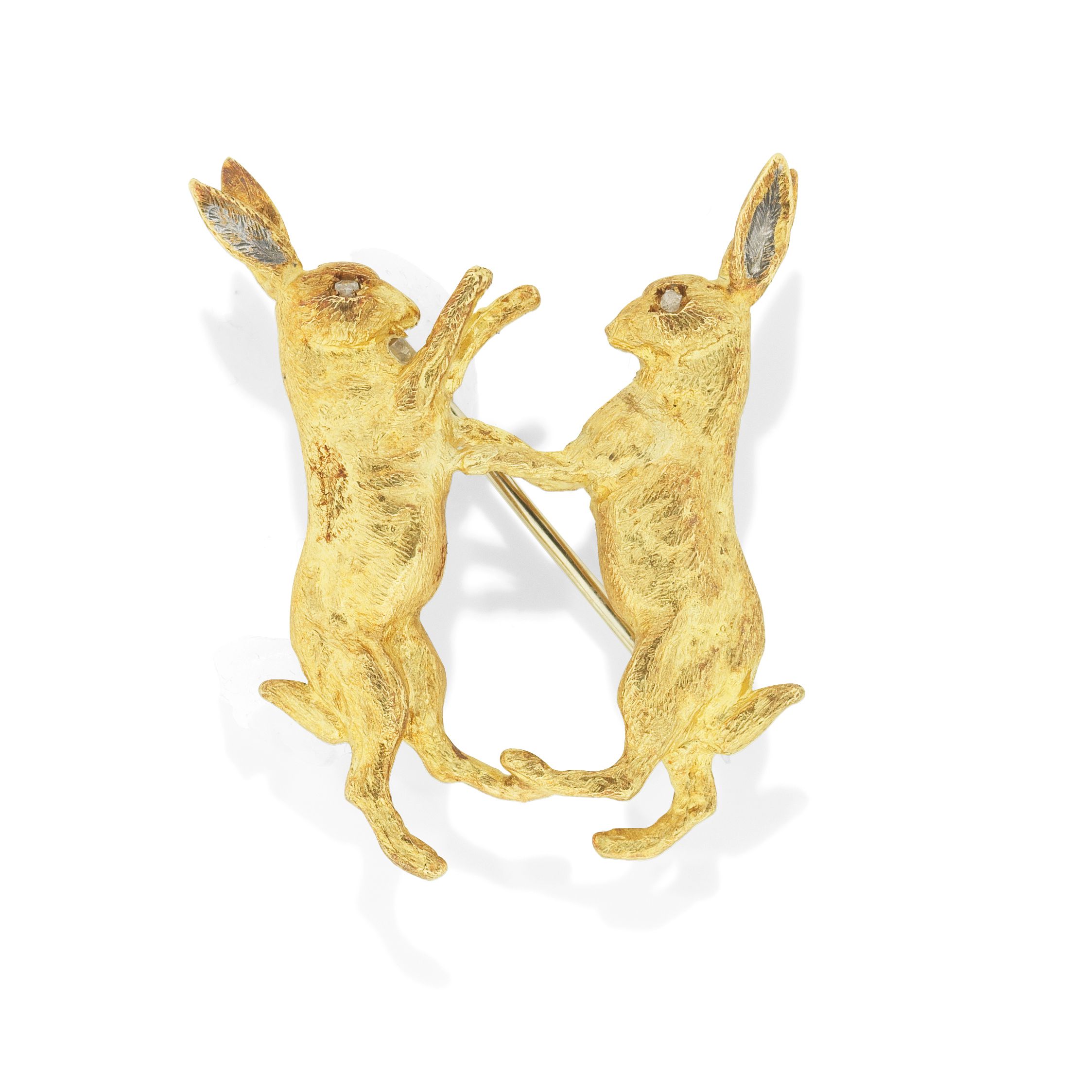 Bonhams : ALABASTER & WILSON GOLD 'BOXING HARES' BROOCH, 1990
