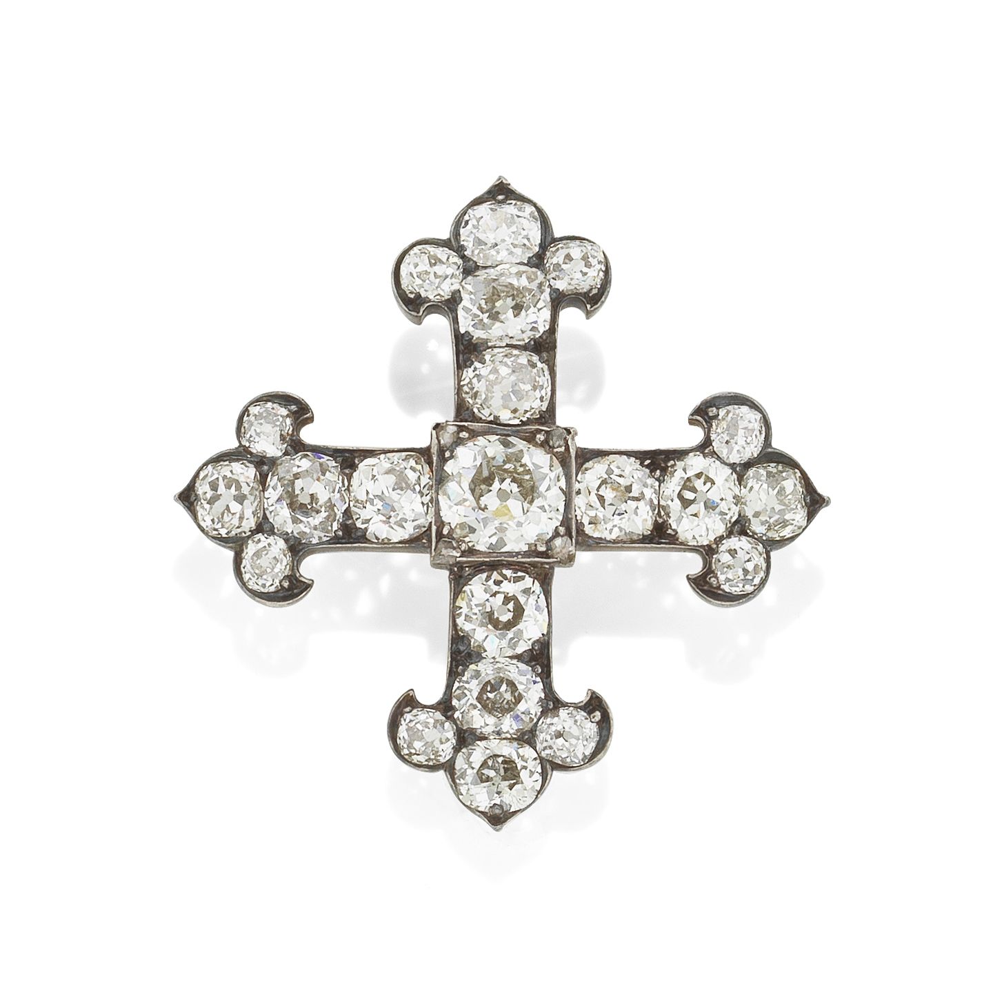 Bonhams : DIAMOND CROSS FLEURY BROOCH, MID 19TH CENTURY