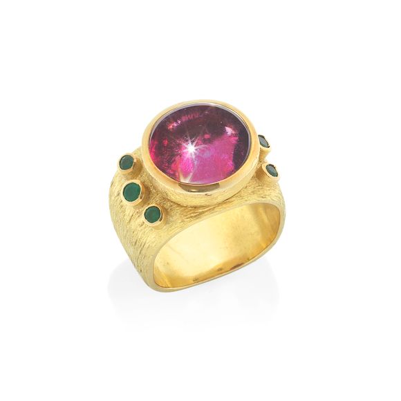 Bonhams : GRIMA: GARNET AND EMERALD DRESS RING
