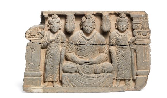 Bonhams : A Gandhara grey schist stone relief of "Meditating Buddha ...