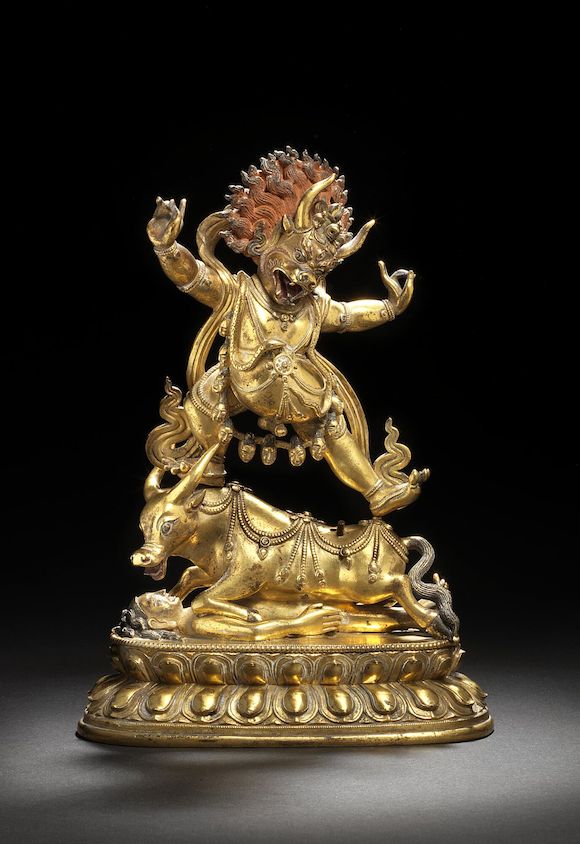 Bonhams : A Chinese gilt copper alloy figure of Yama Dharmaraja. 18th ...