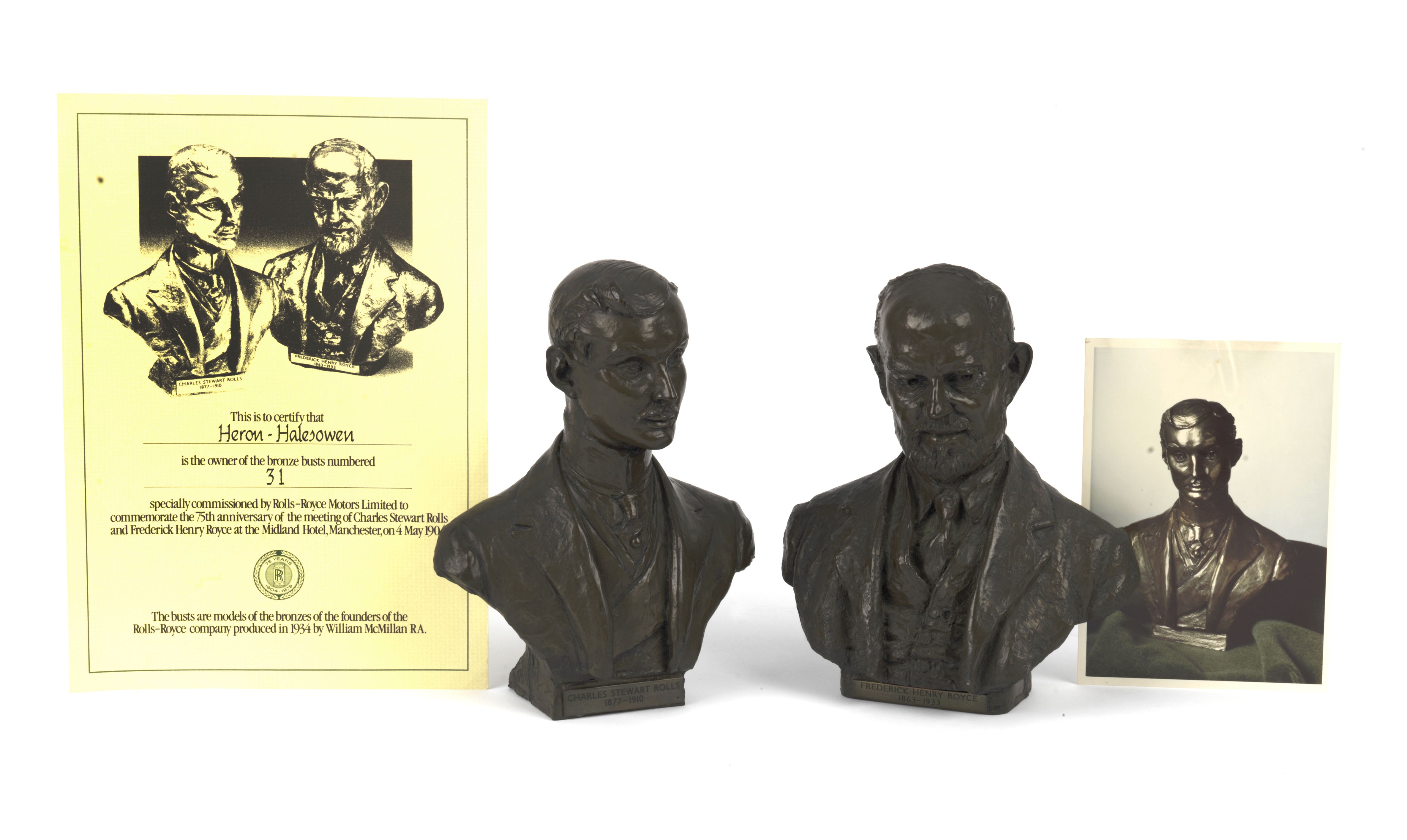 Bonhams Cars : A pair of bronzed busts of Frederick Henry Royce and ...