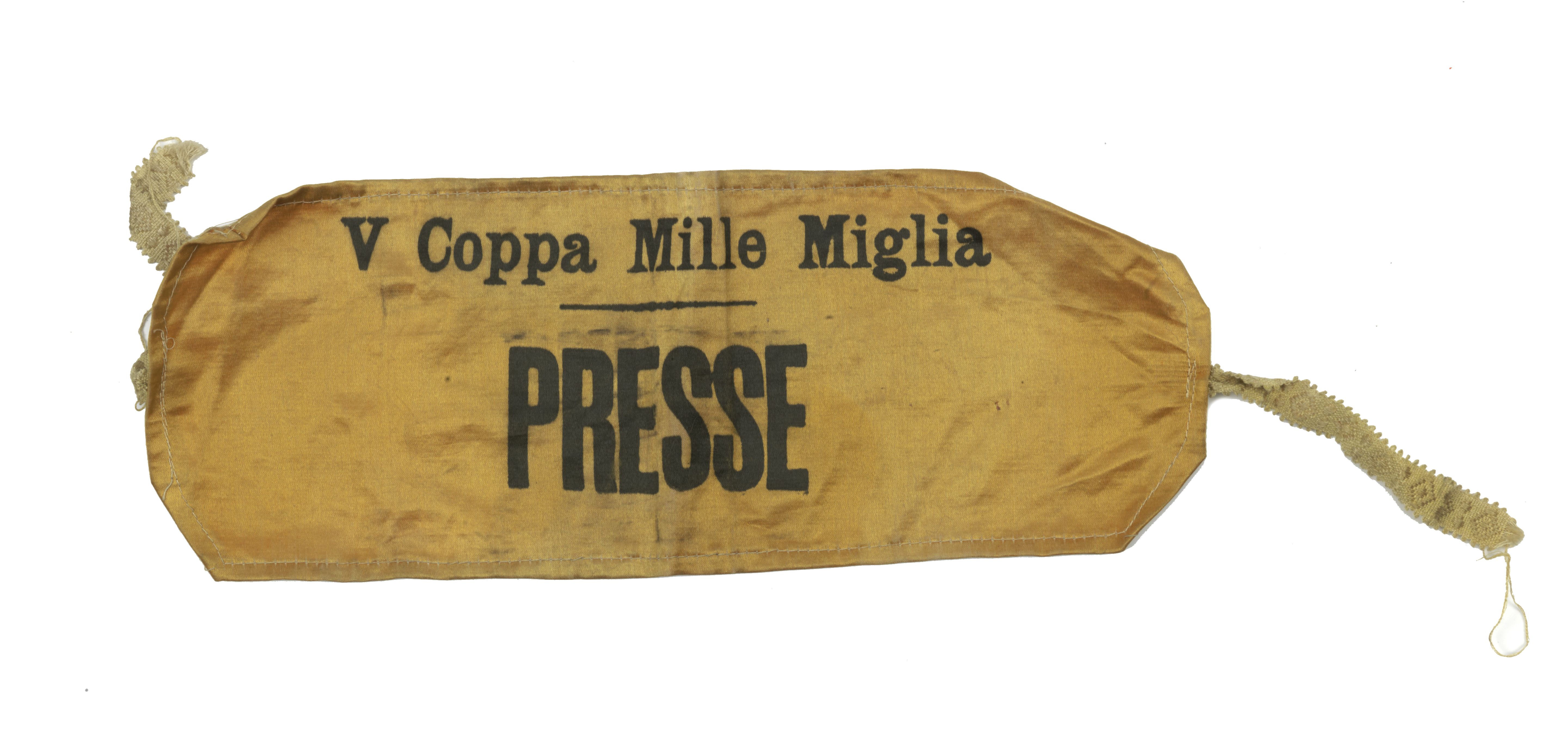 Bonhams Cars : A 'V Coppa Mille Miglia Presse' silk armband, Italian, 1931