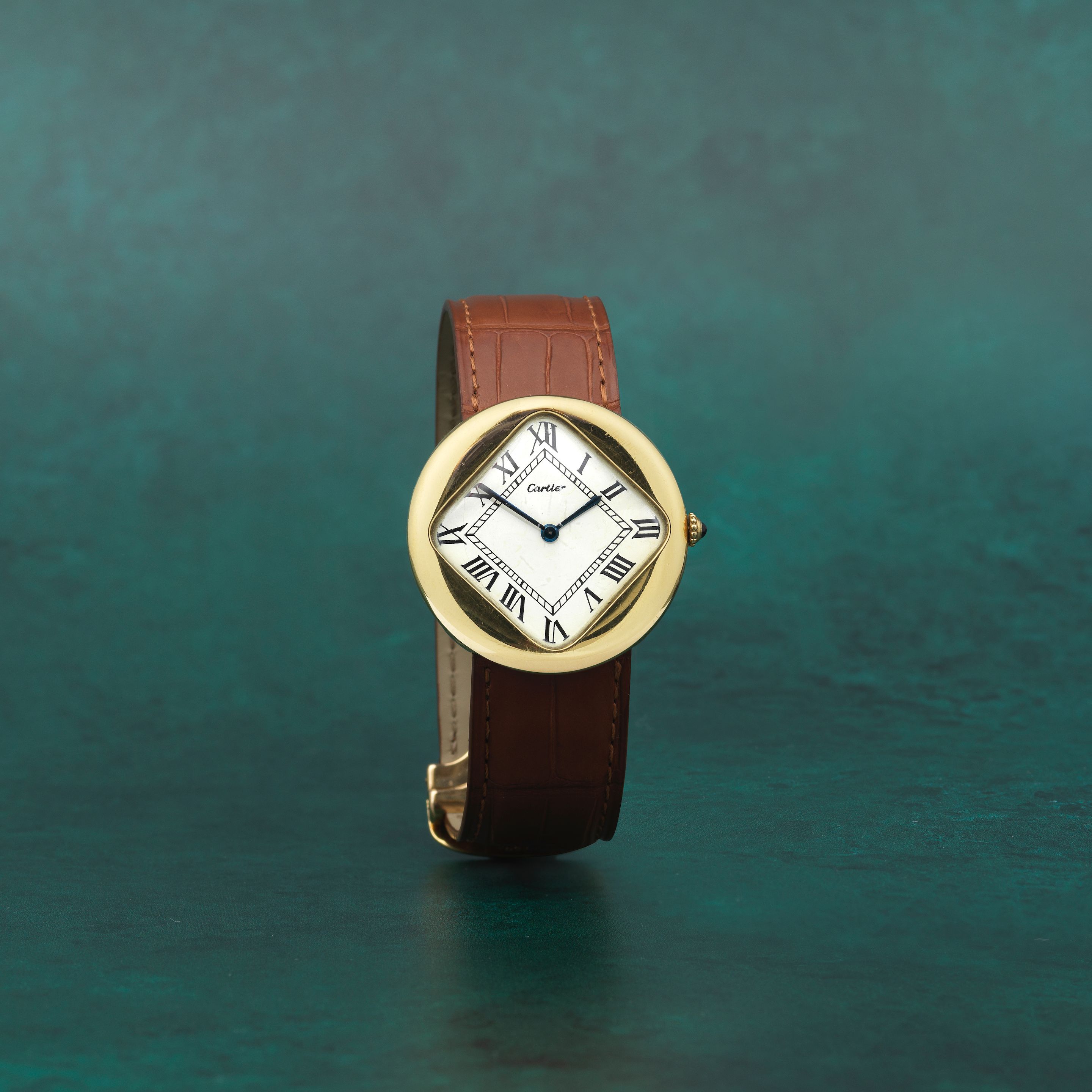 Bonhams : Cartier. A very fine and rare 18K gold manual wind wristwatch ...