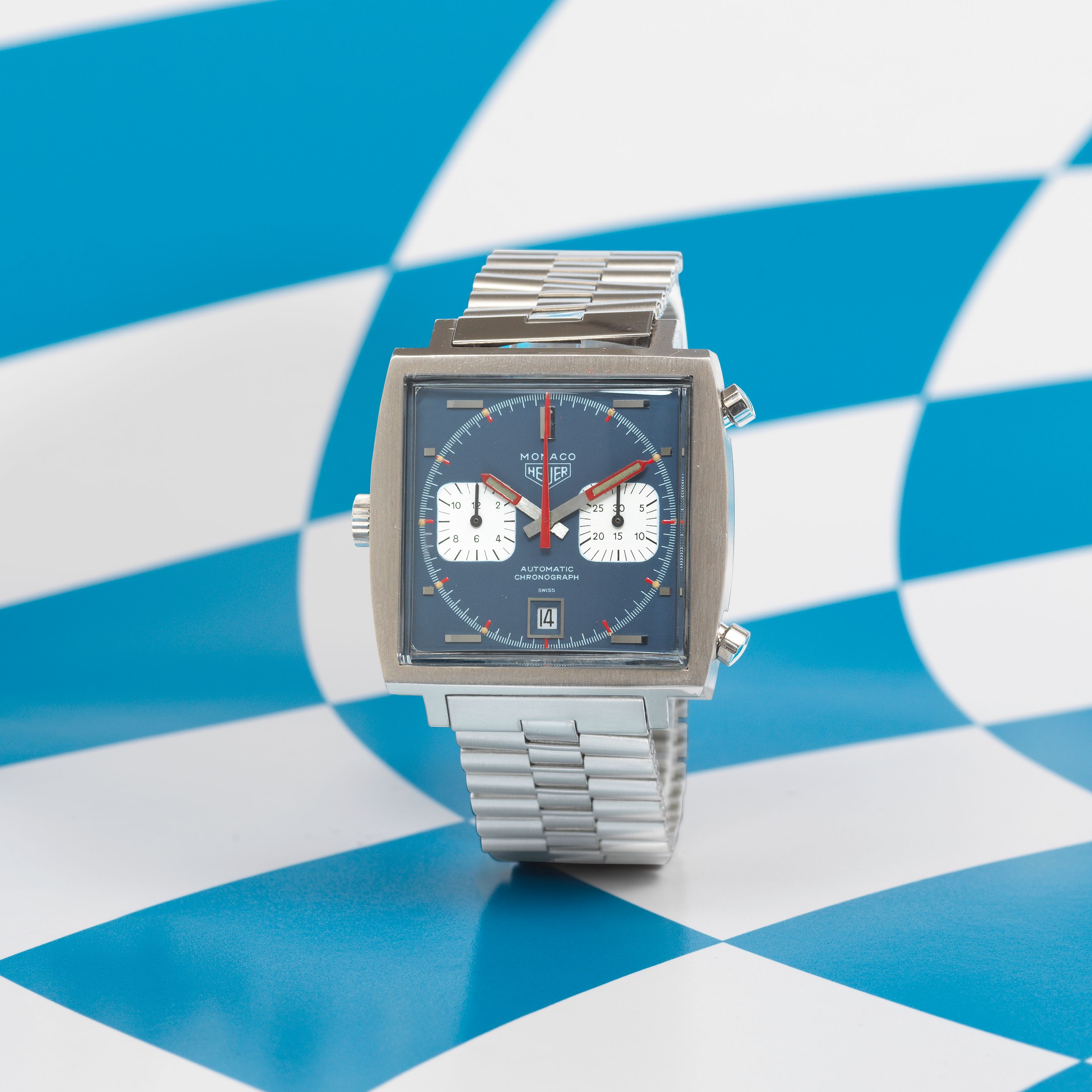 Bonhams : Heuer. A fine stainless steel automatic calendar chronograph ...