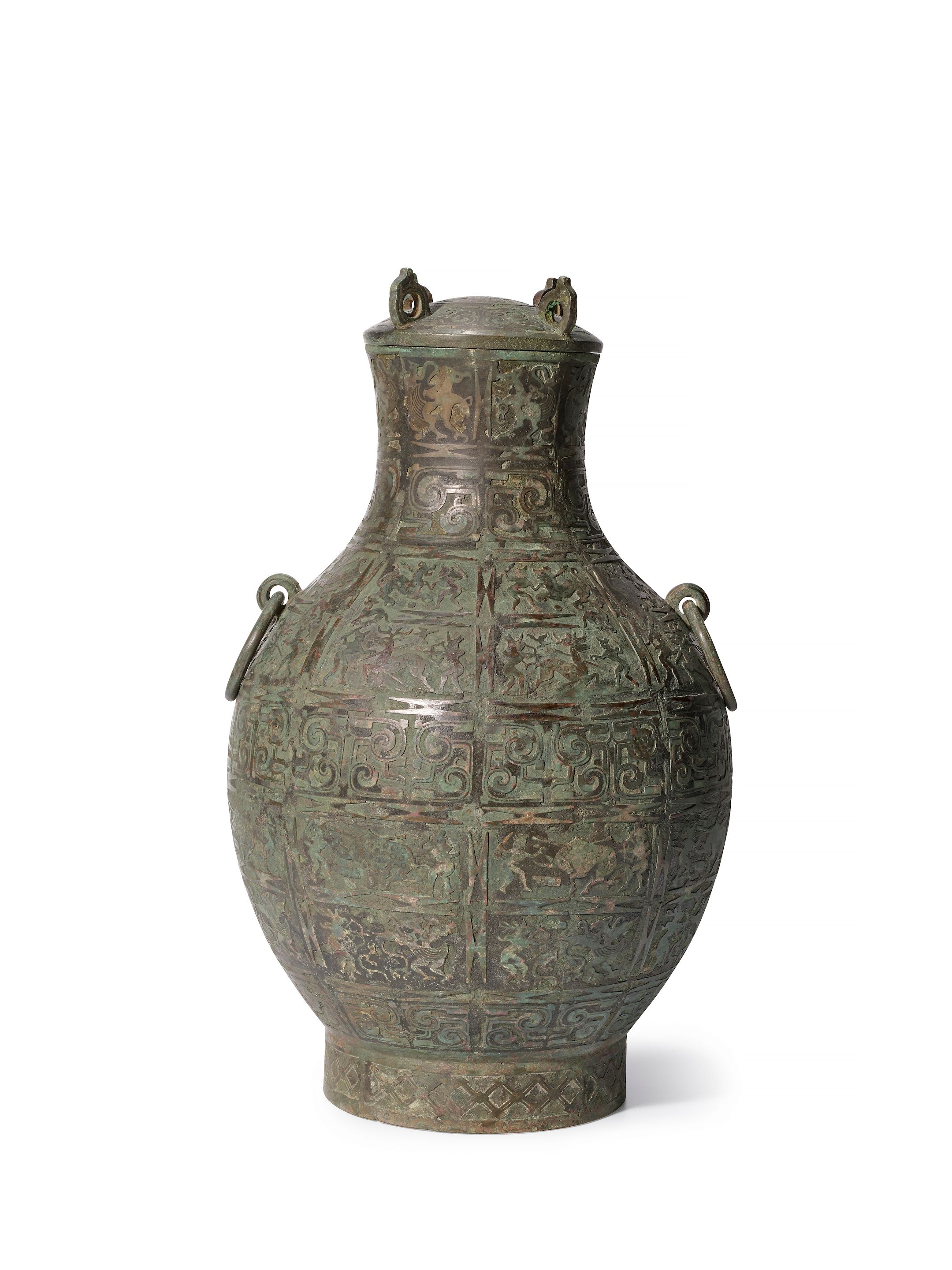Bonhams : AN ARCHAIC BRONZE 'HUNTING SCENE' VESSEL AND COVER, HU ...