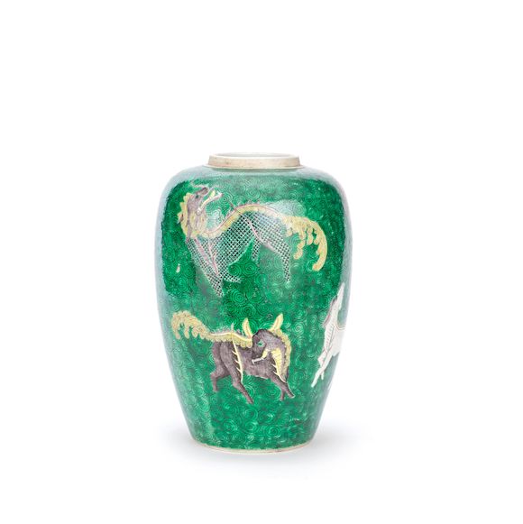 Bonhams : A FAMILLE VERTE 'MYTHICAL BEASTS' JAR 19th century