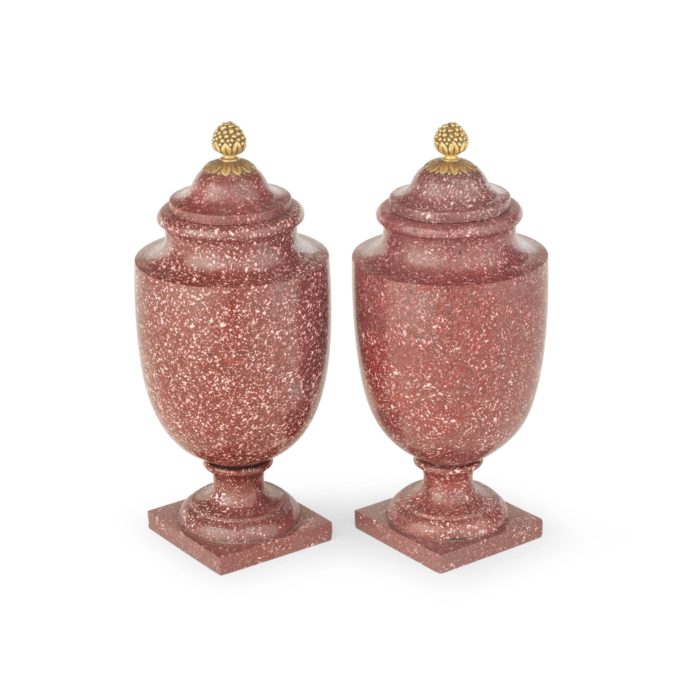 Bonhams : A PAIR OF PORPHYRY AND GILT BRONZE MOUNTED URNS Swedish, 19th ...