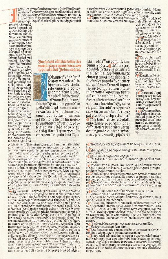 Bonhams : CLEMENS V, POPE Constitutiones [with commentary by Johannes ...