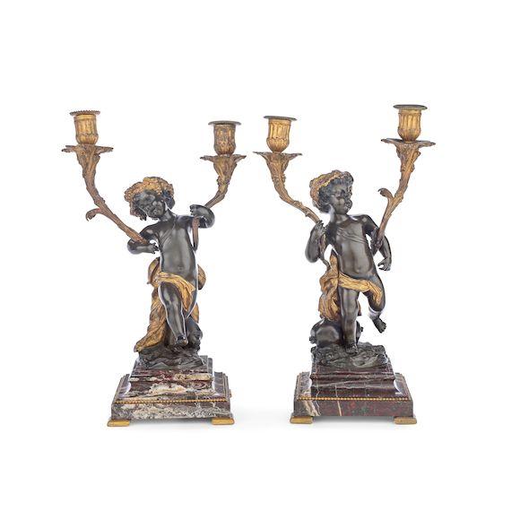 Bonhams : A pair of late 19th century gilt and patinated bronze figural ...