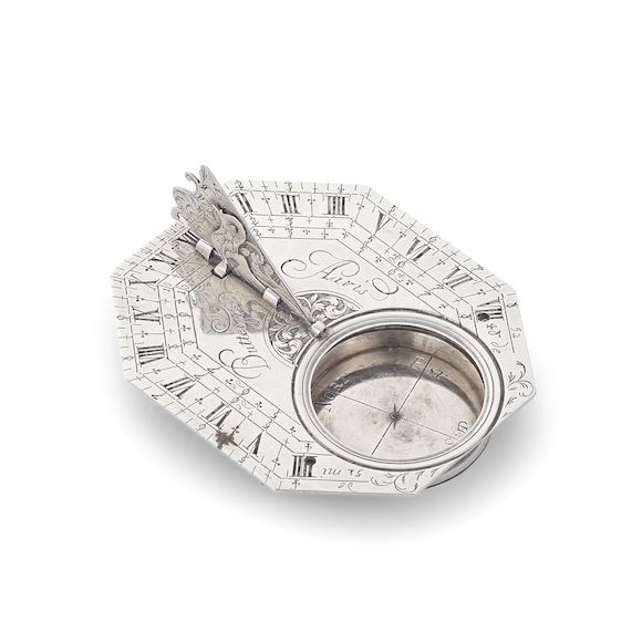 Bonhams : A French silver 'Butterfield Dial' pocket sundial and compass ...